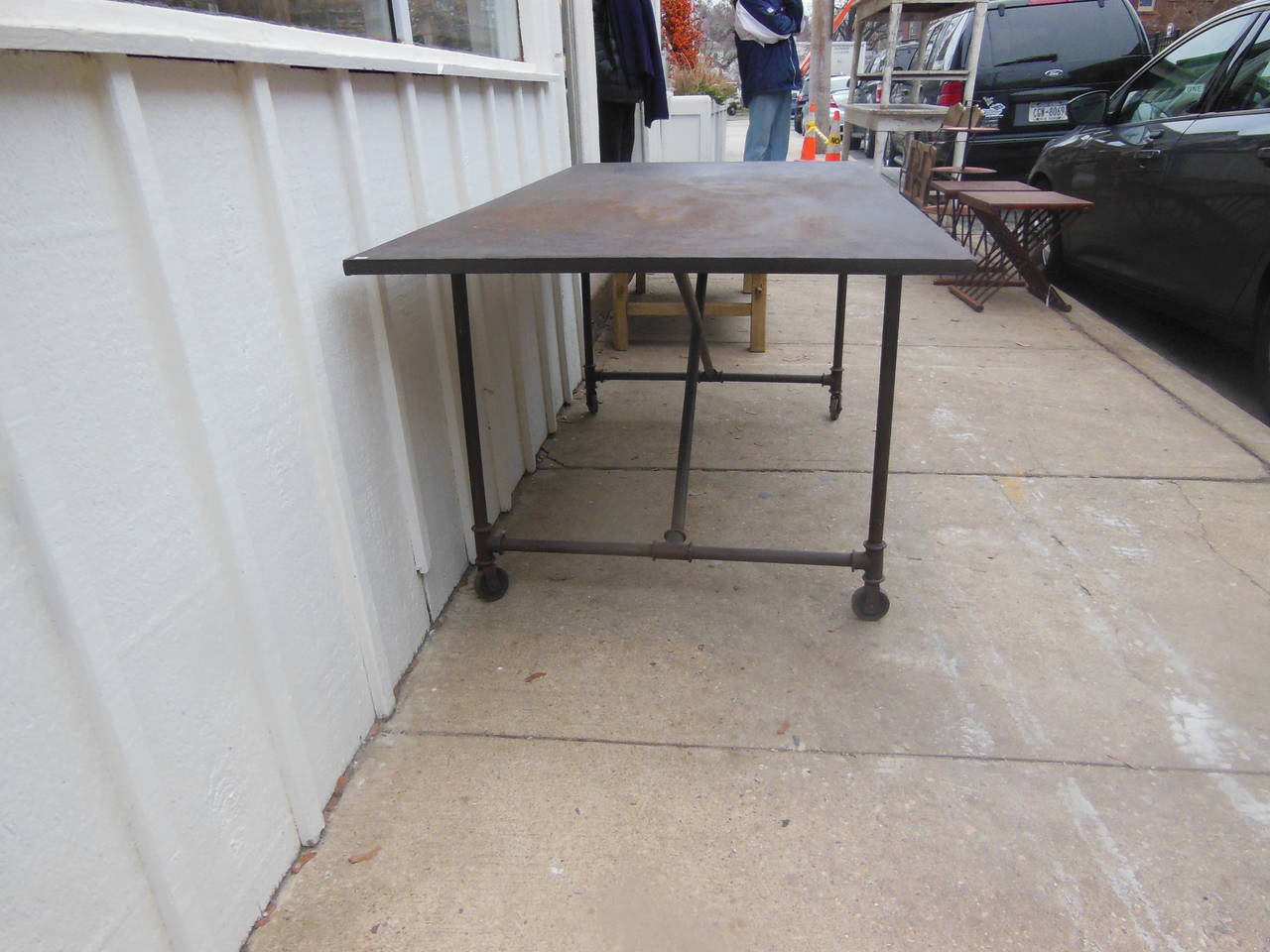Vintage Industrial Table on Wheels at 1stDibs