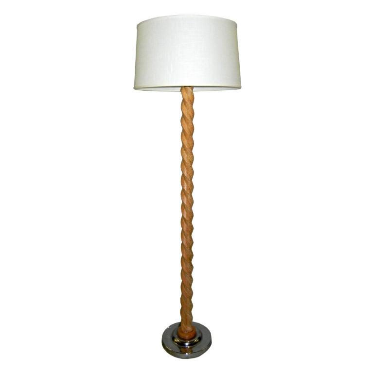 Mid - Century Cerused Oak Spriral Floor Lamp For Sale at 1stDibs