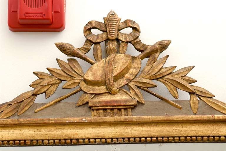 French Louis XVI Period 1780s Gilt and Painted Mirror with Carved Crest ...
