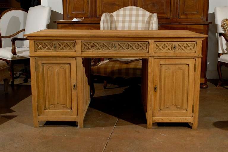 Gothic Revival English Desk of Bleached Oak with Linenfold Motifs ...