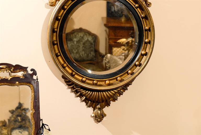 19th Century English Gilt-Wood Bull's Eye Mirror with Eagle Crest at ...