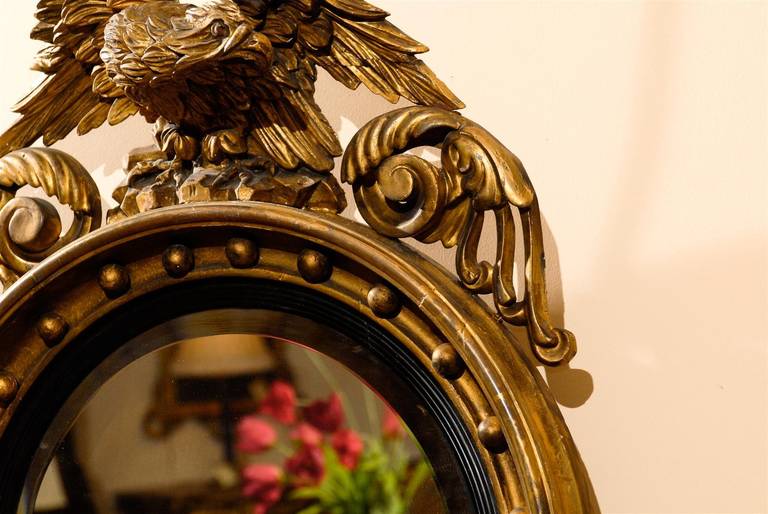 19th Century English Gilt-Wood Bull's Eye Mirror with Eagle Crest at ...
