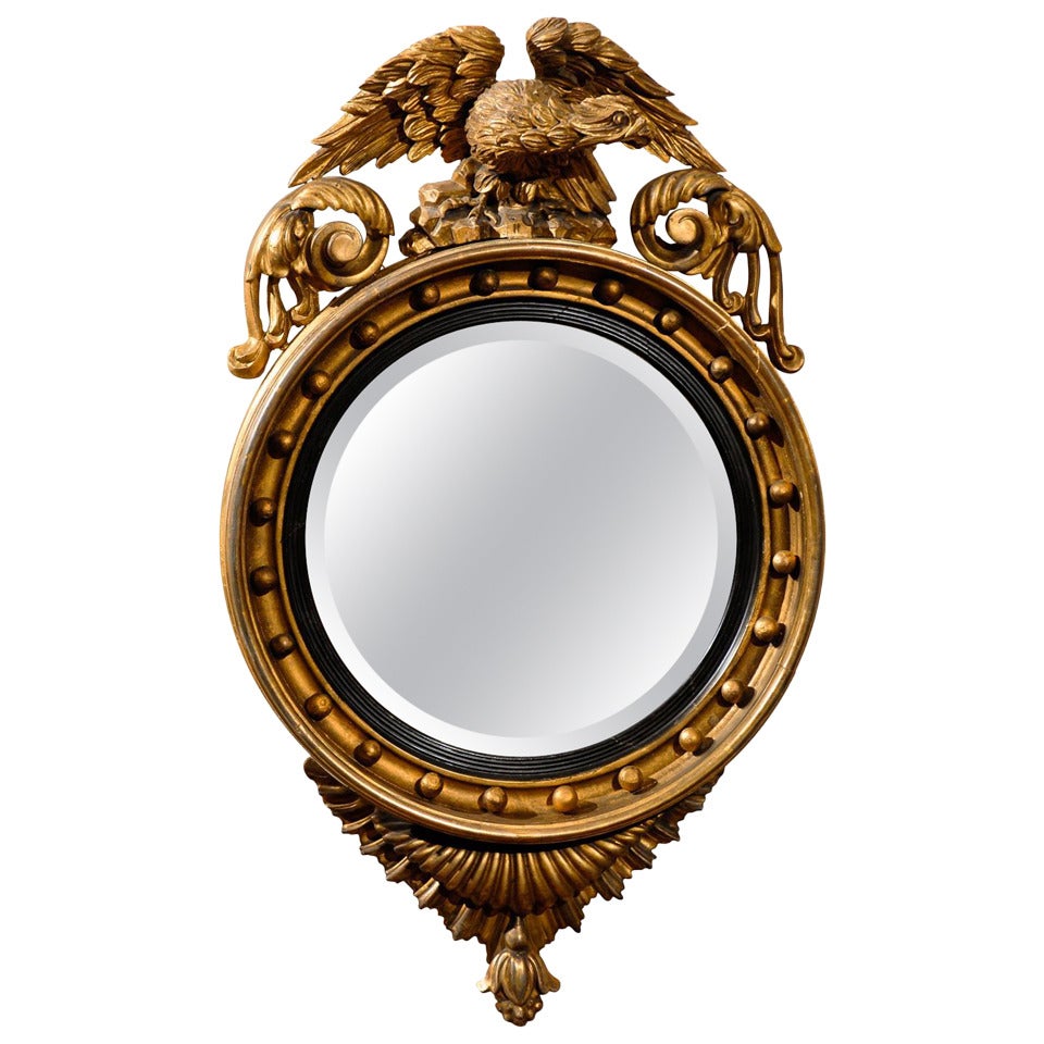 19th Century English Gilt-Wood Bull's Eye Mirror with Eagle Crest at ...