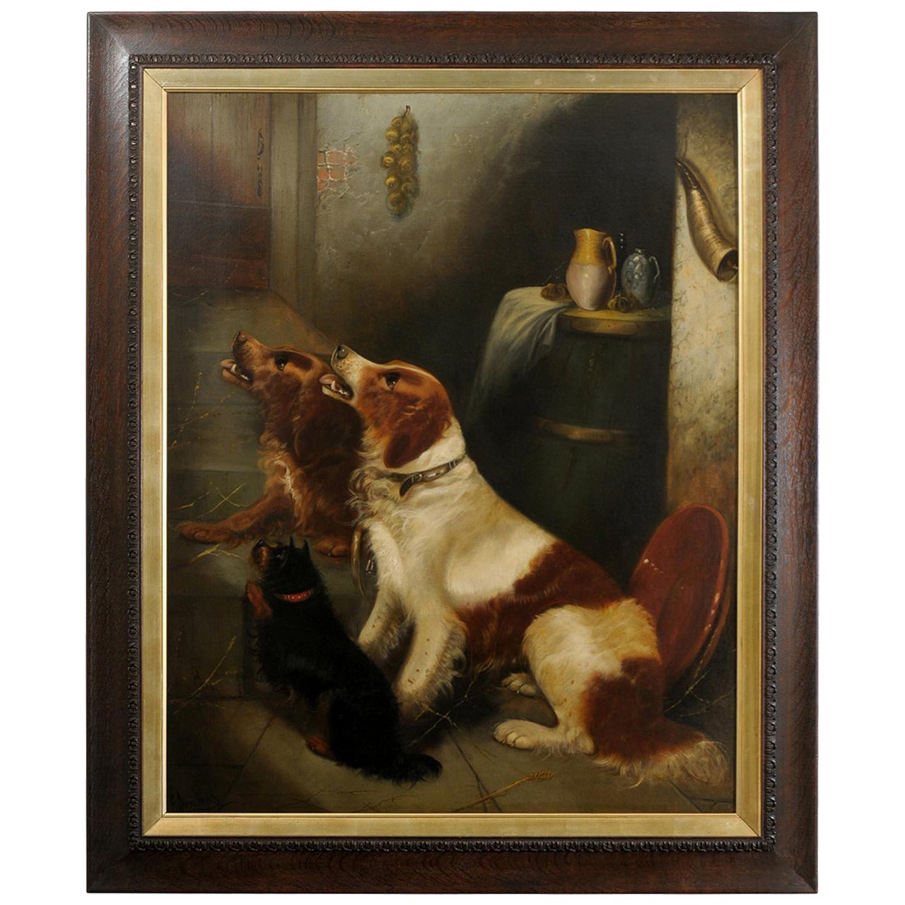 Large Oil Painting of Dogs at 1stDibs