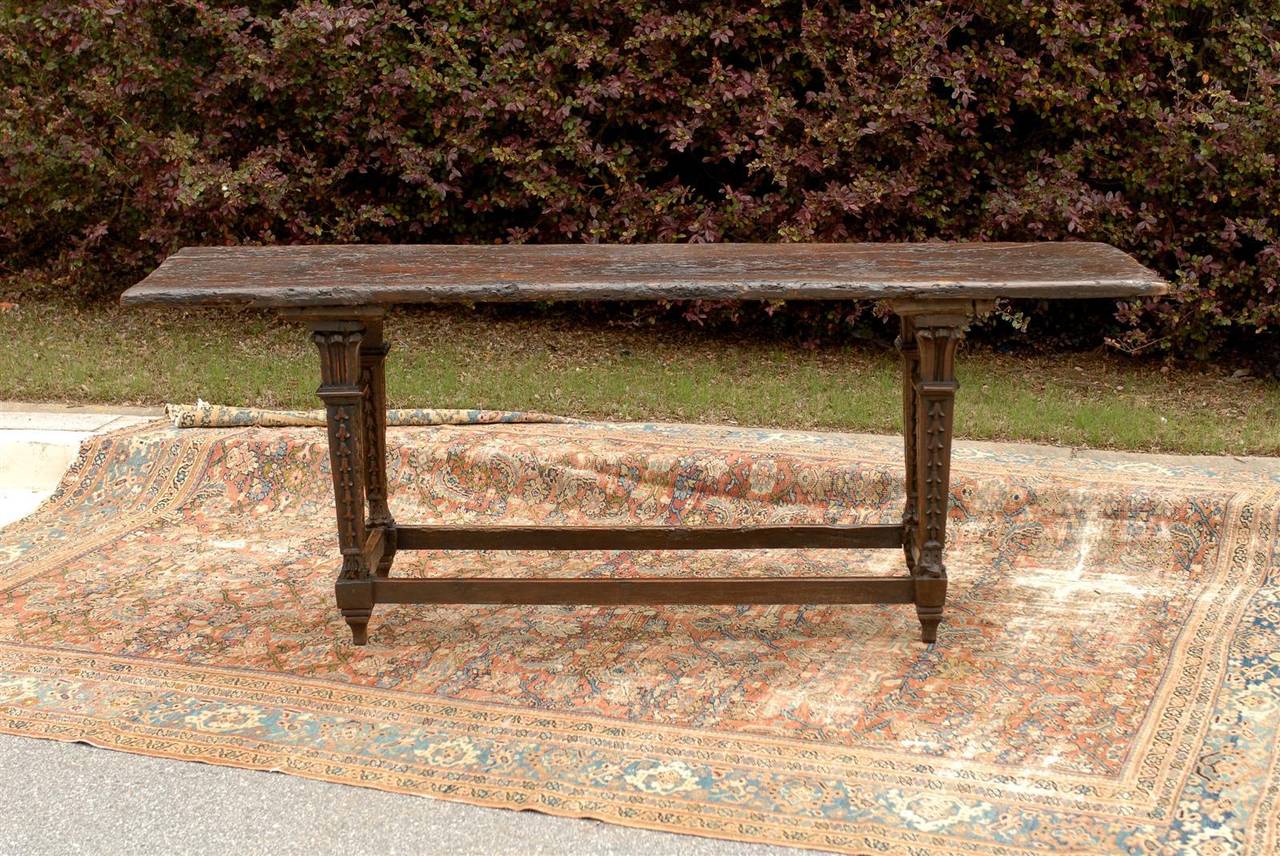 1700s Italian Baroque Long Table with Rustic Top and Garland Adorned ...