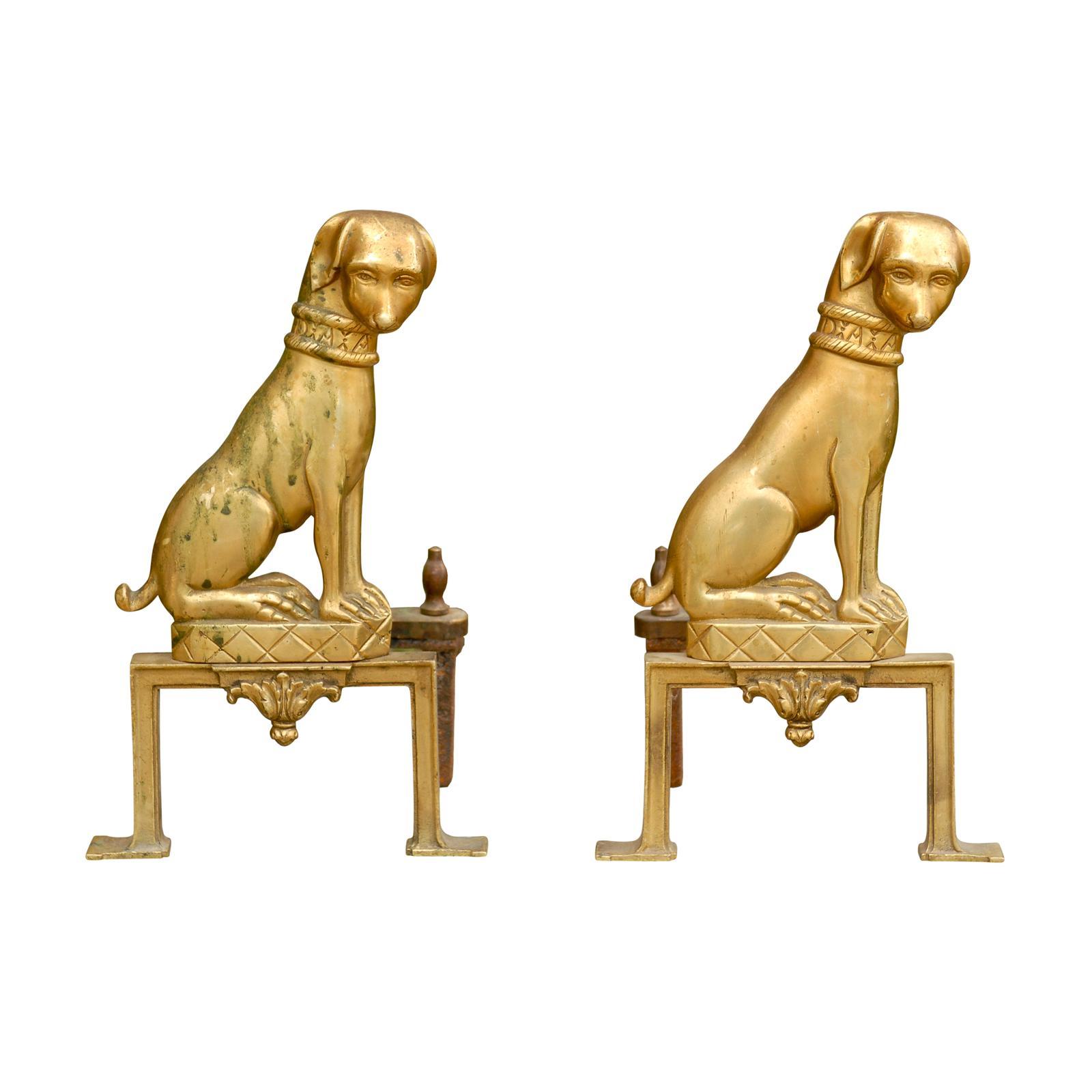 Pair of French Brass Dog Andirons from the Mid-20th Century at 1stDibs