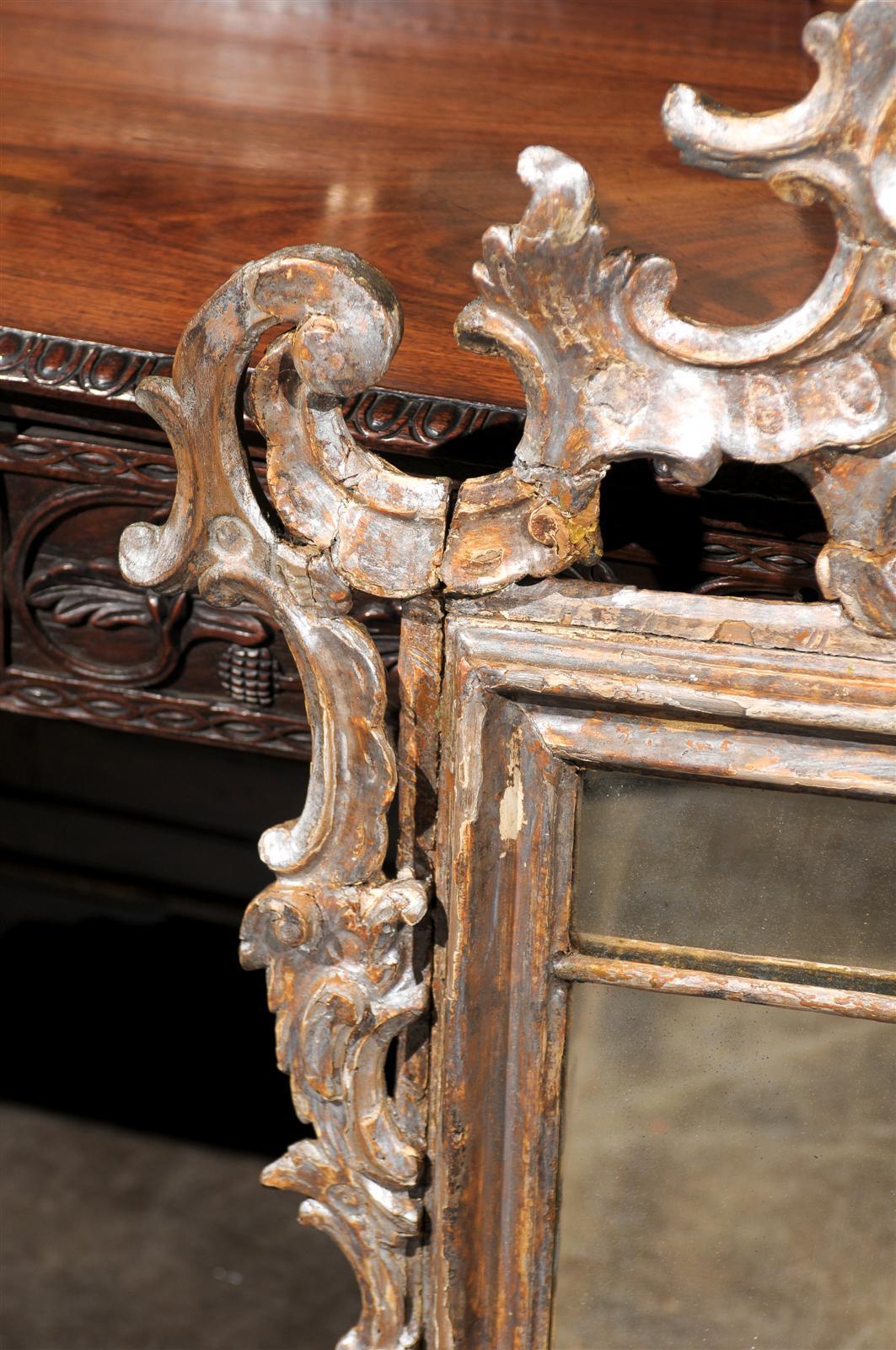 Italian Early 19th Century Carved Wood Rococo Style Mirror with Silver ...