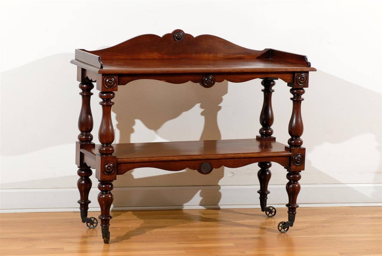 English 1840s Wooden Two-Tiered Trolley with Turned Legs and Large ...