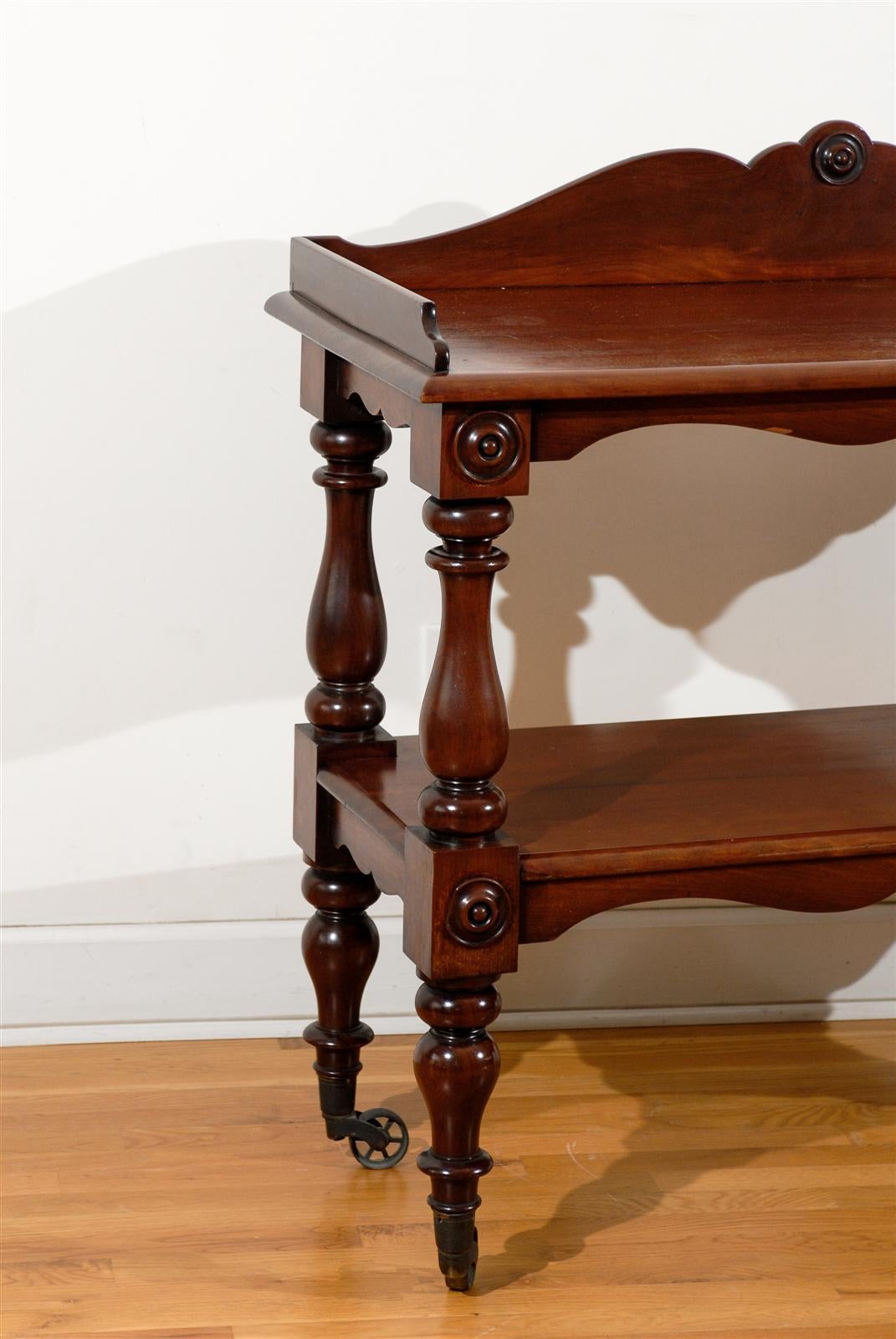 English 1840s Wooden Two-Tiered Trolley with Turned Legs and Large ...