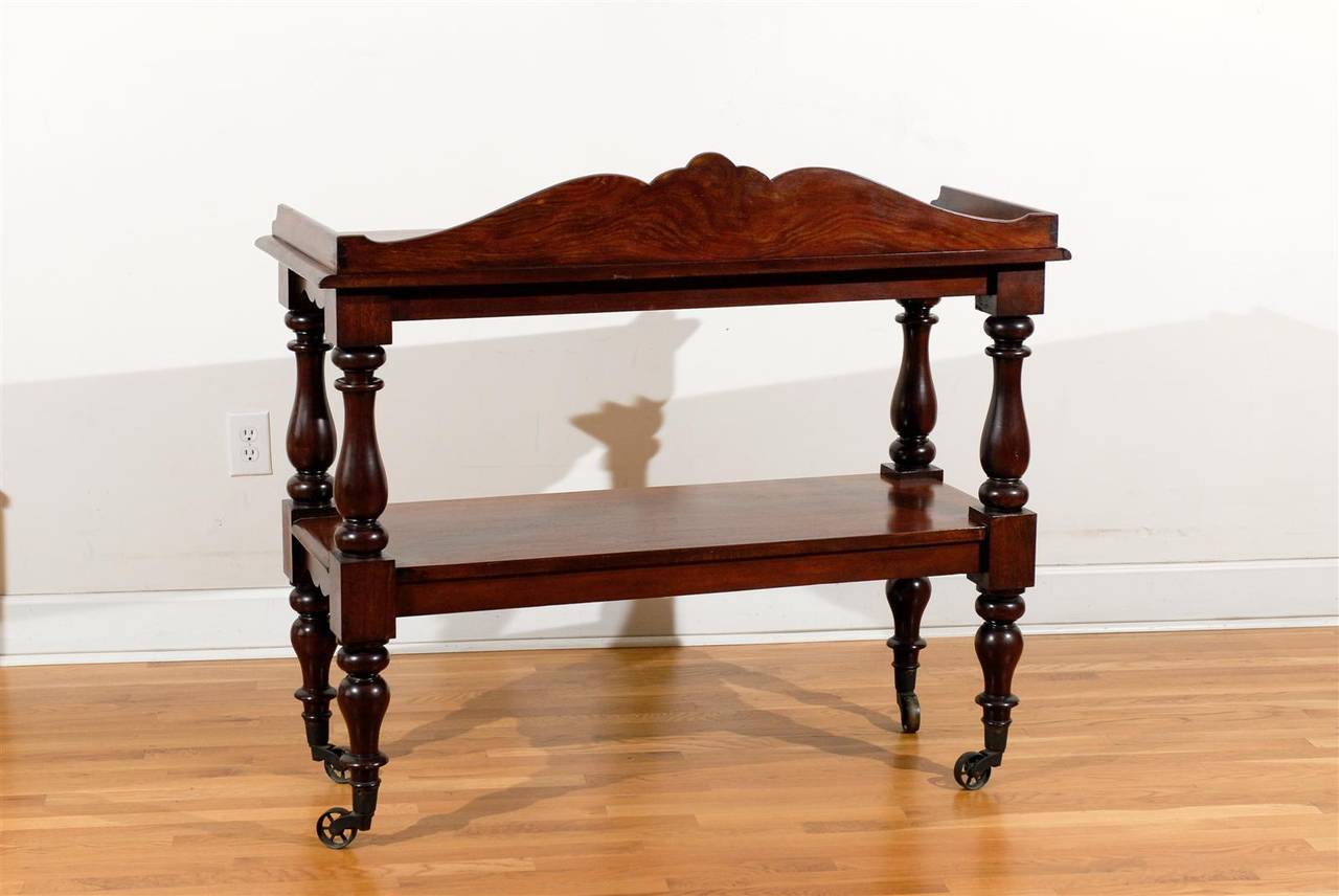English 1840s Wooden Two-Tiered Trolley with Turned Legs and Large ...