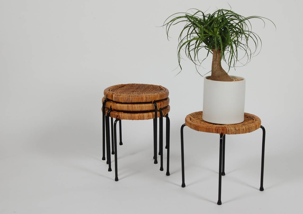 Rattan and Iron Stacking Stools or Tables at 1stDibs