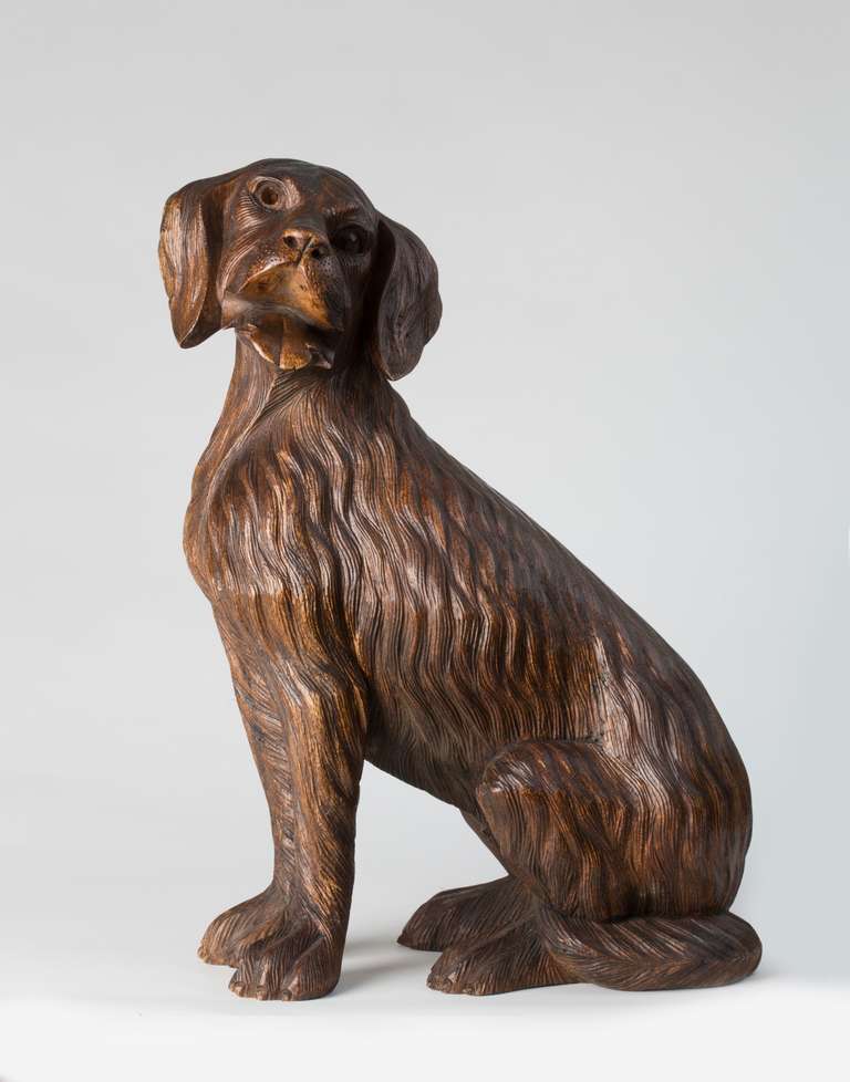 Large Black Forest Wood Carving of a Seated Dog at 1stDibs