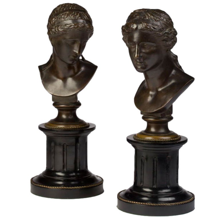 Pair of Neoclassical Style Bronze Busts of Women at 1stDibs