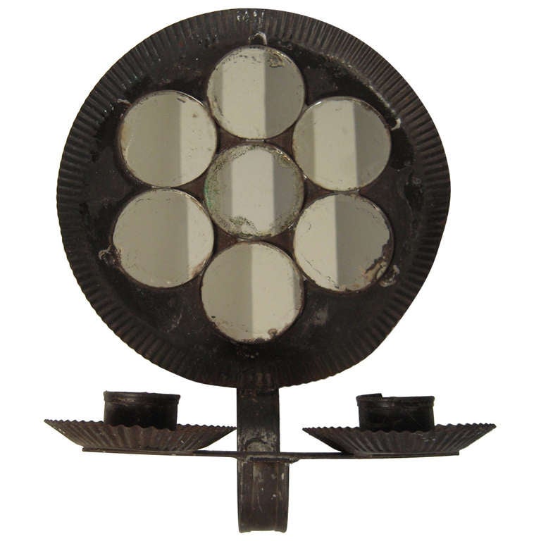 Colonial Revival Tin and Mirror Candle Wall Sconce at 1stDibs