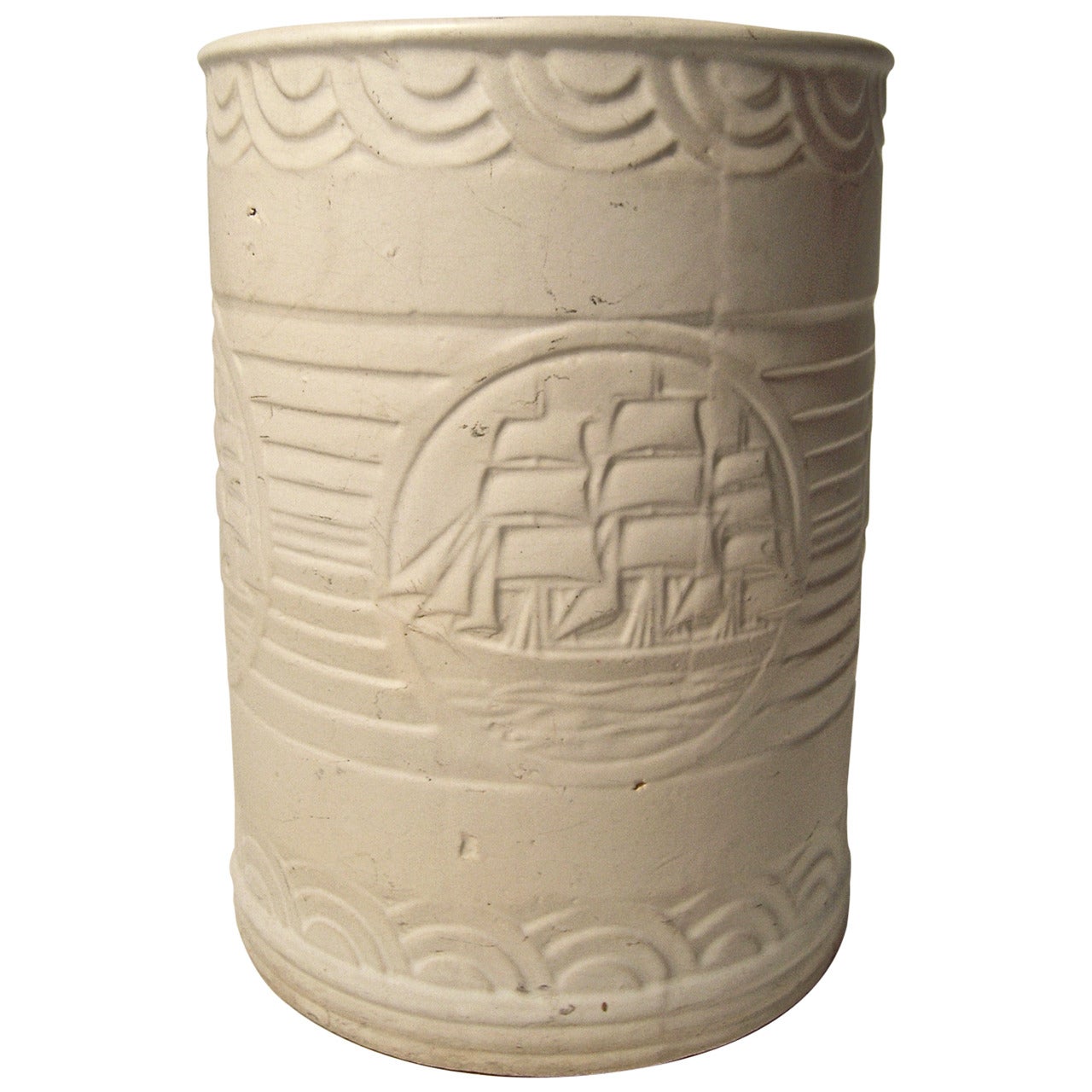 Nautical Art Deco Pottery Waste Basket or Planter at 1stDibs