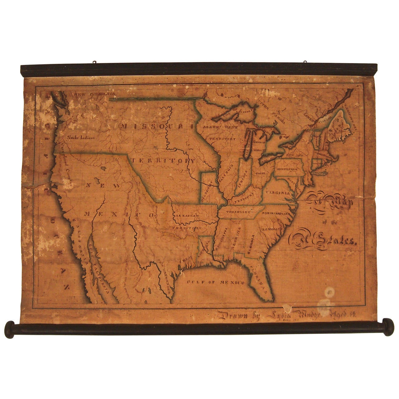 Hand-Drawn School Girl Map of the United States, circa 1831 at 1stDibs