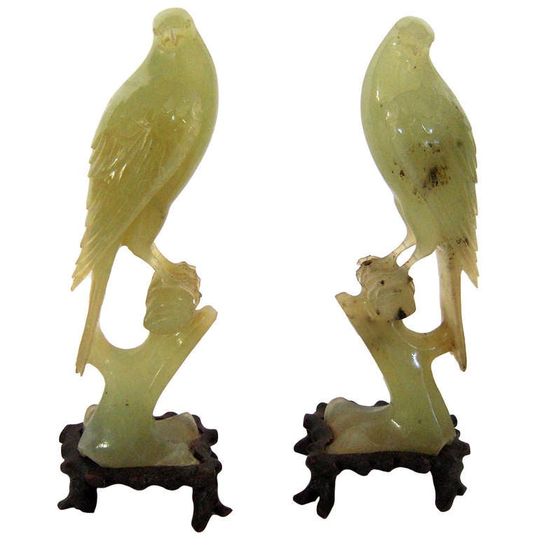 Pair of Chinese Export Carved Jade Birds at 1stDibs