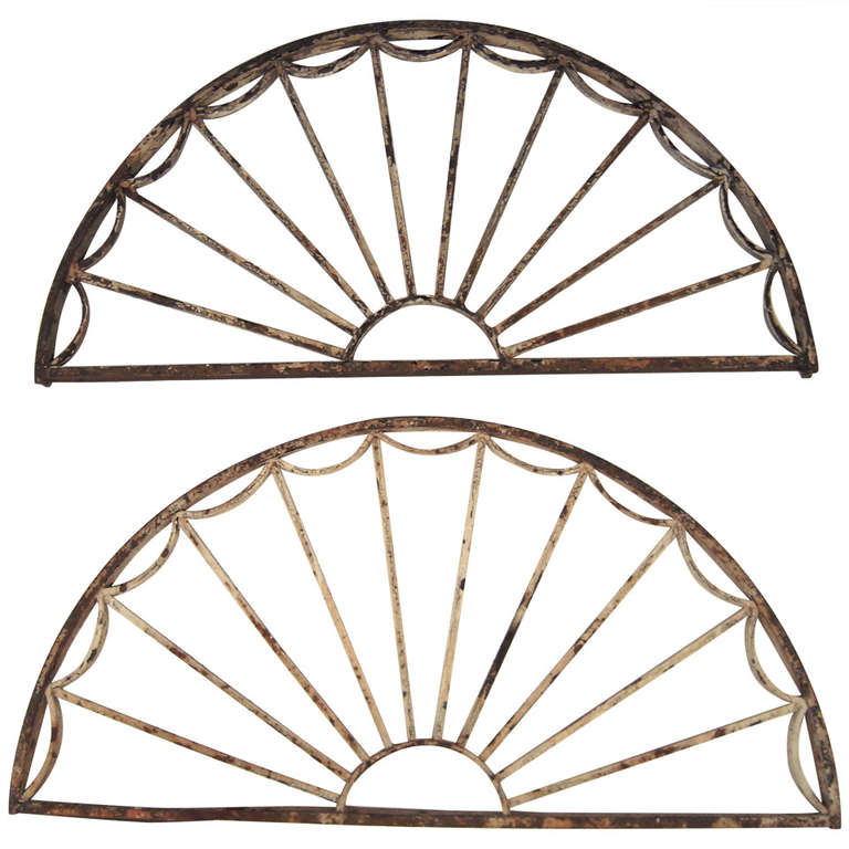 Pair of Federal Style Cast Iron Painted Fanlight Window Frames at 1stDibs