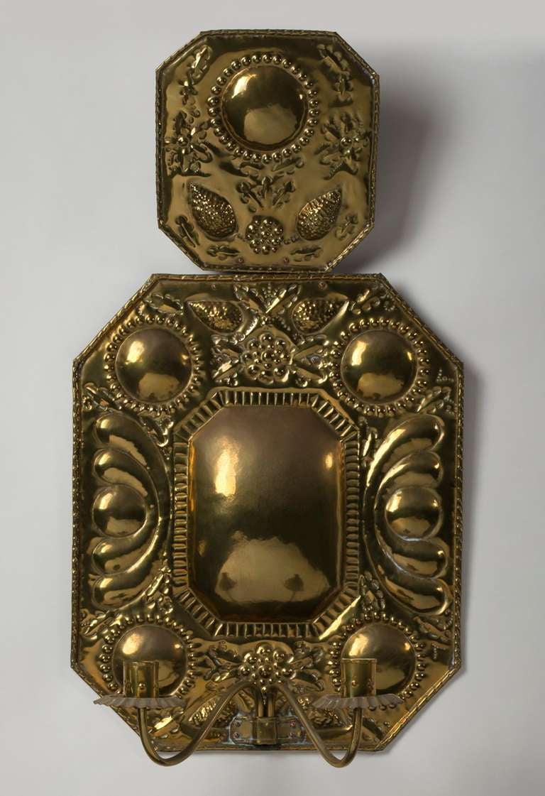 Pair of Dutch Embossed Brass Wall Sconces at 1stDibs
