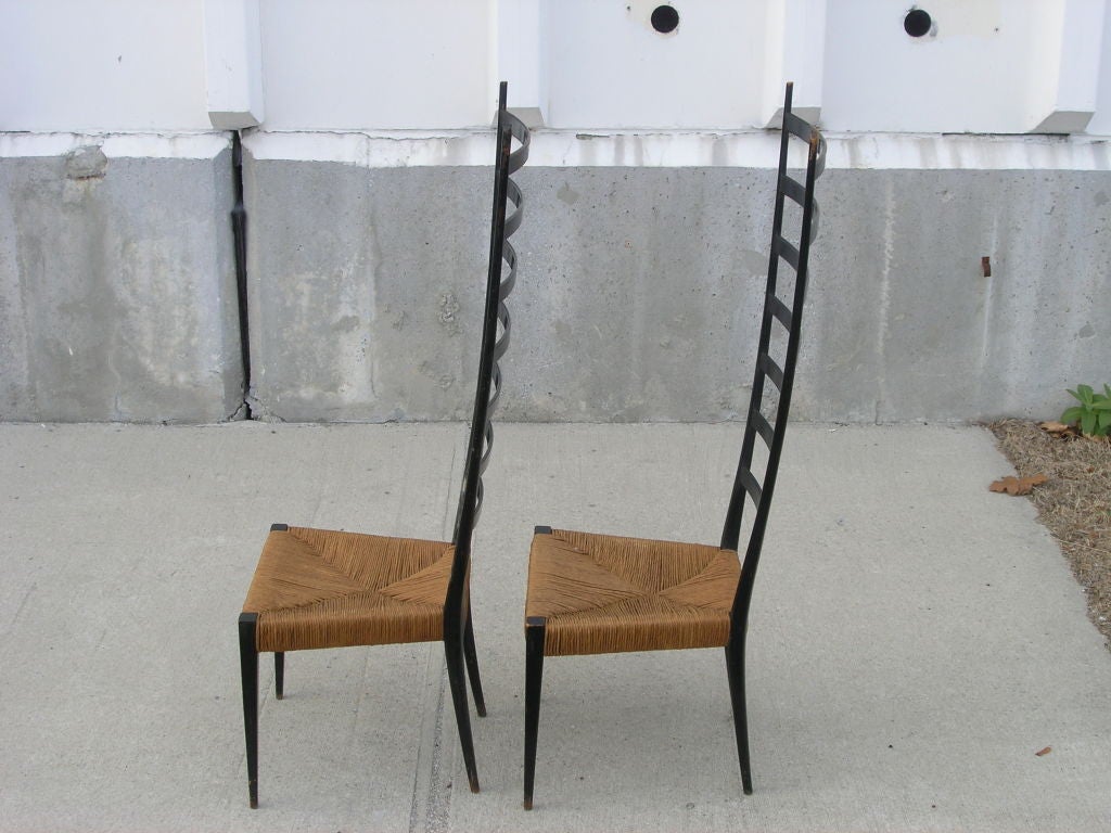 Pair of Extra High Ladder Back Chairs after Gio Ponti at 1stDibs