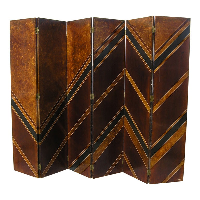 French 6 Panel Art Deco Screen by Jacques Challou at 1stDibs