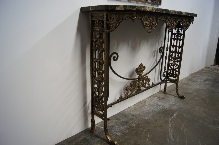 Marble and Bronzed Cast-Iron Console Table with Mirror by Oscar Bach at ...