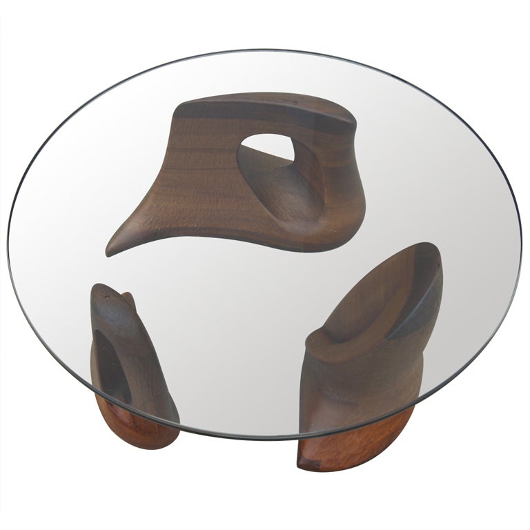 Sculptural Glass and Mahogany Coffee Table by Walter Horak at 1stDibs