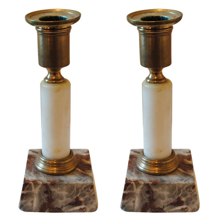 Marble and Brass Candlesticks at 1stDibs