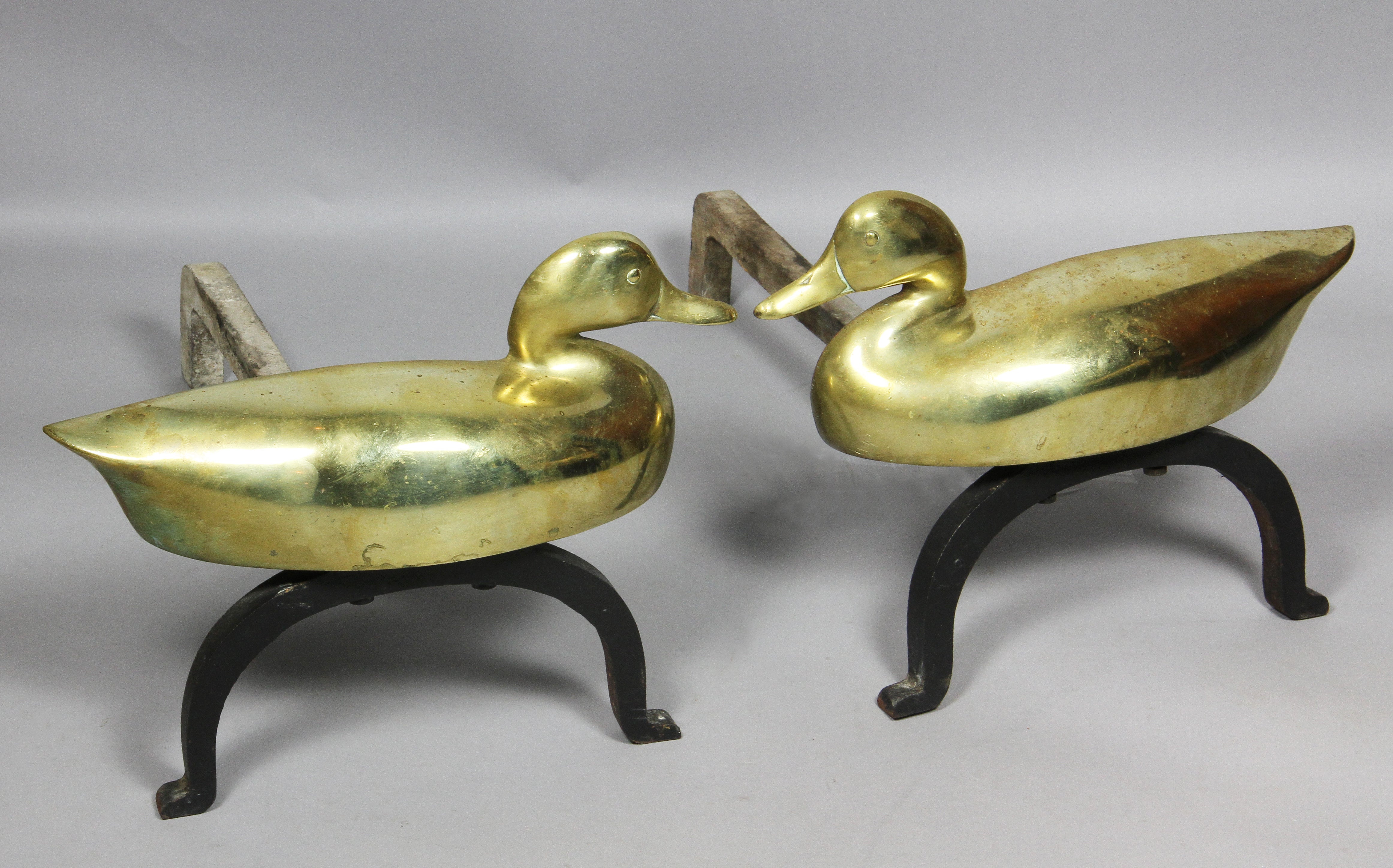Pair Of Brass Duck Andirons at 1stDibs