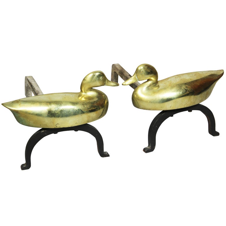Pair Of Brass Duck Andirons at 1stDibs