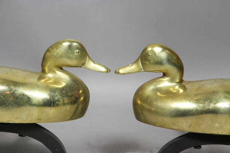 Pair Of Brass Duck Andirons at 1stDibs
