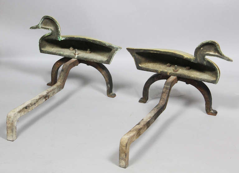 Pair Of Brass Duck Andirons at 1stDibs