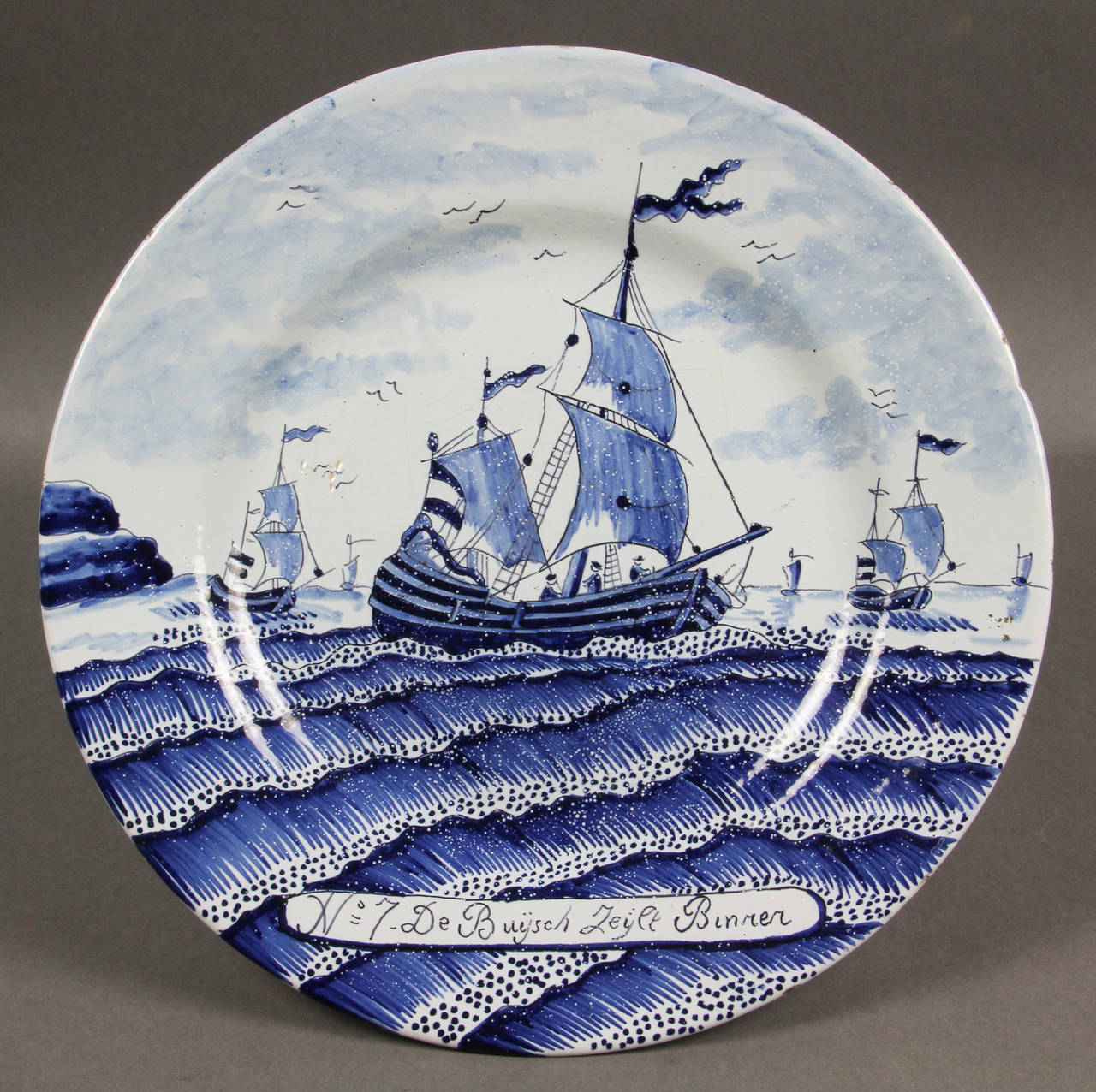 Set of Four Delft Plates Depicting Fishing Boats at 1stDibs