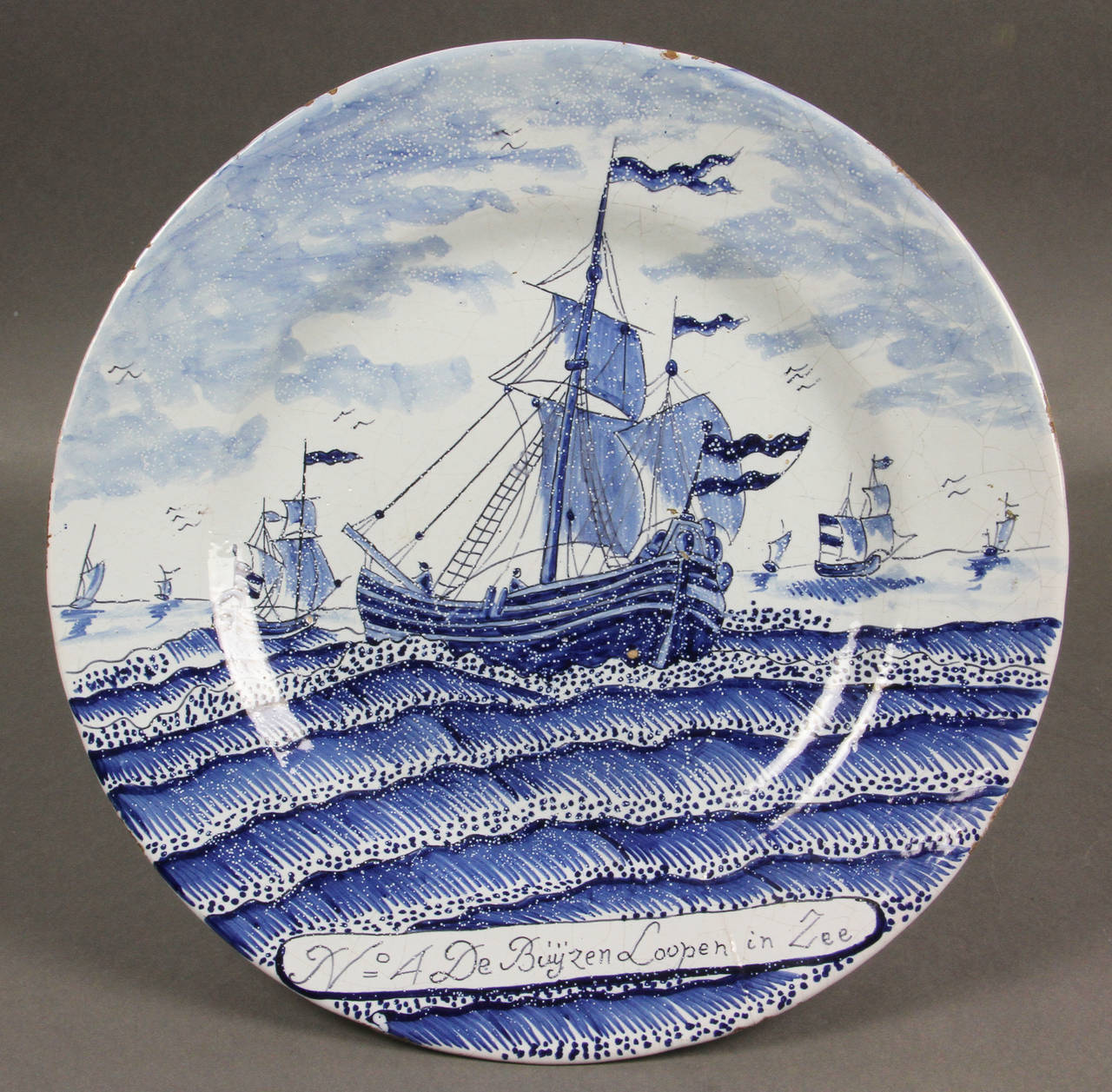 Set of Four Delft Plates Depicting Fishing Boats at 1stDibs