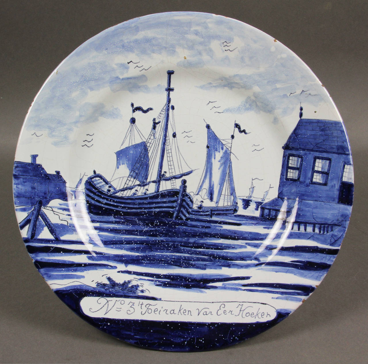 Set of Four Delft Plates Depicting Fishing Boats at 1stDibs