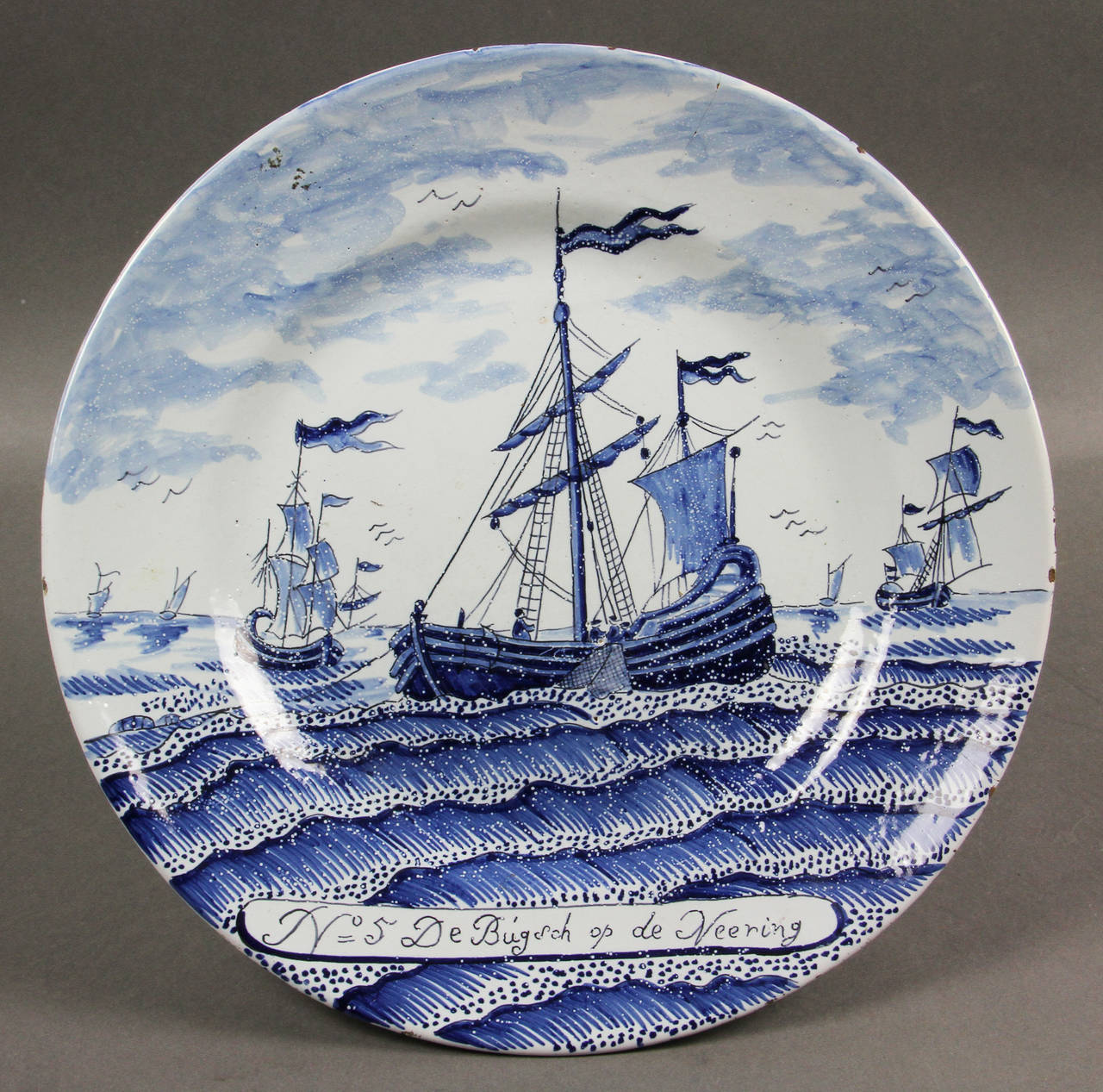 Set of Four Delft Plates Depicting Fishing Boats at 1stDibs