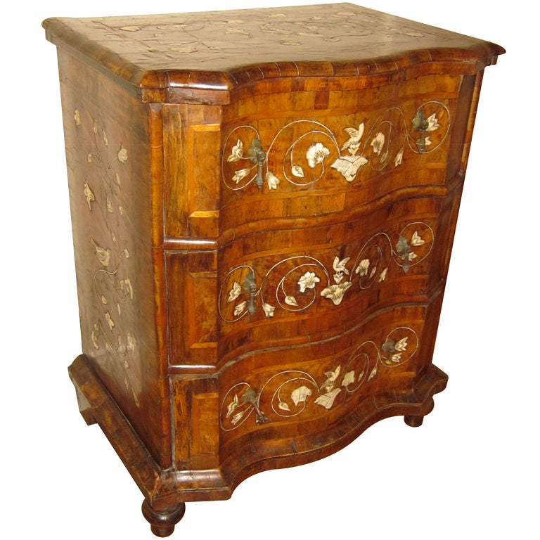 Italian Walnut and Ivory Inlayed Commode at 1stDibs