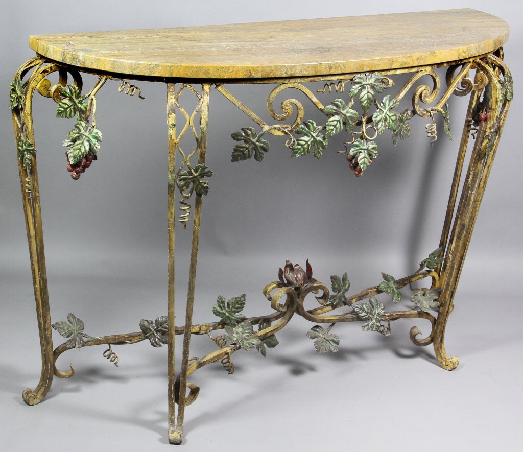 Wrought Iron And Marble Console Table For Sale at 1stDibs