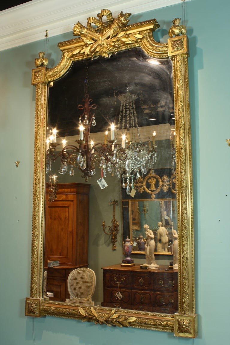 French Louis XVI Style Giltwood Mirror with Plumes at 1stDibs