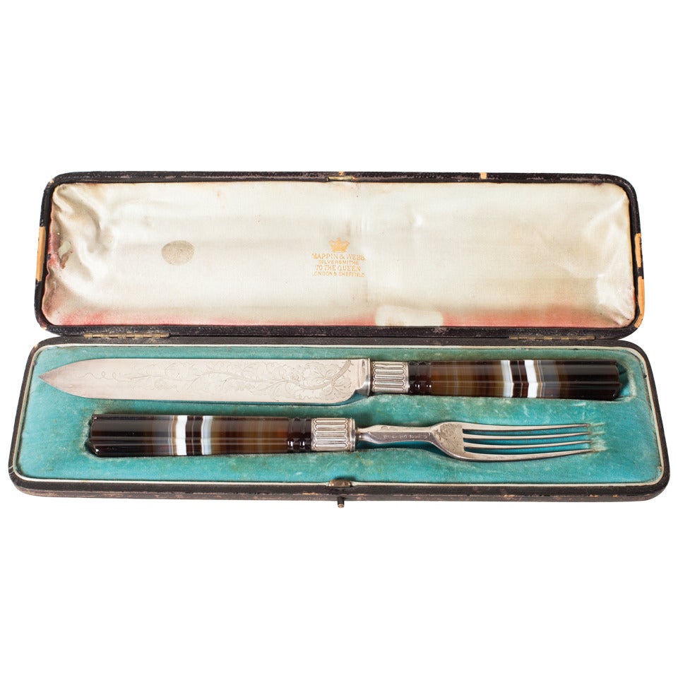 Mappin and Webb Silver and Agate Serving Set at 1stDibs