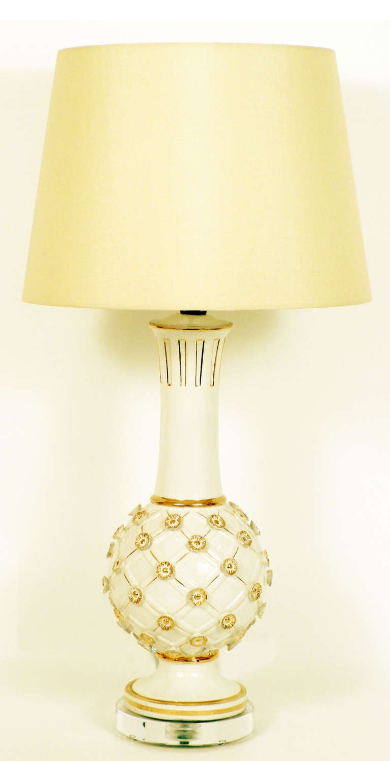 Pair of Gold and White "Lattice" Lamps For Sale at 1stDibs