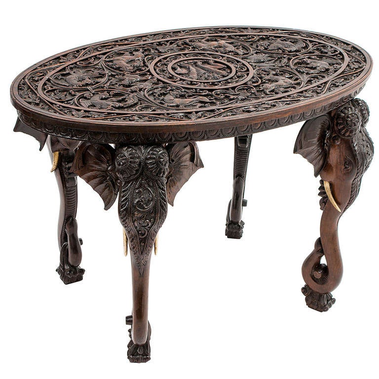 Intricately Carved 19th Century Anglo Indian Rosewood Table at 1stDibs
