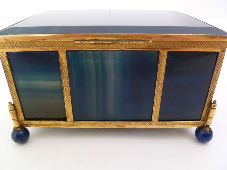 Large French Blue Banded Palais Royale Agate Casket circa 1850 at 1stDibs