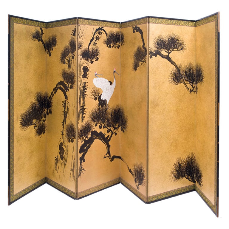 Gold Ground Six Panel Japanese Paper Screen at 1stDibs
