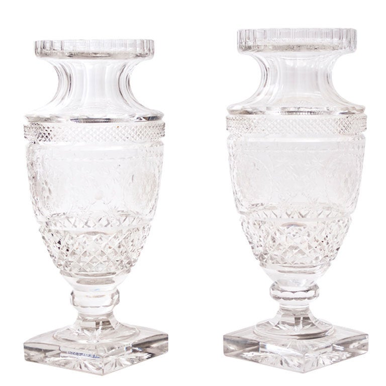 Pair of Decorative Victorian Cut Crystal Urns at 1stDibs