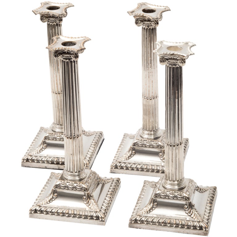 Set Four Silver Plate Corinthian Column Candlesticks, English ca. 1790 ...