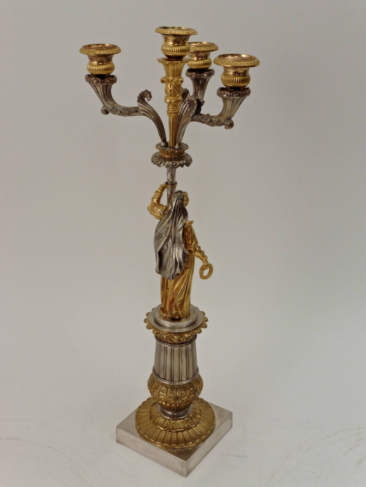 Pair of French Silvered and Gilt Bronze Candelabrum, circa 1850 For ...