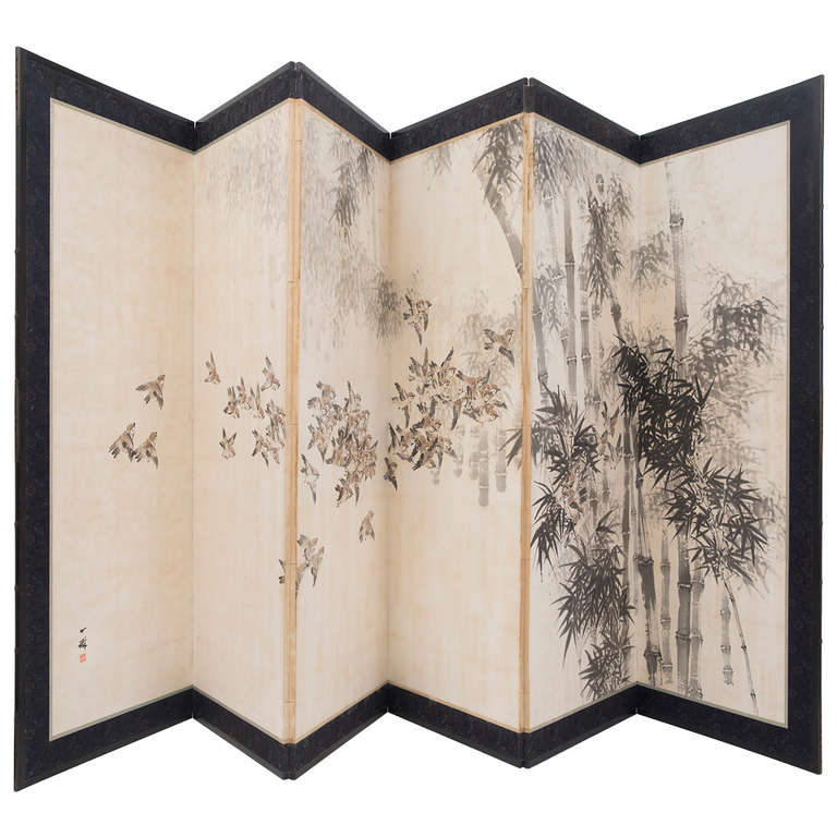 Japanese Late 19th Century Six-Panel Paper Screen at 1stDibs