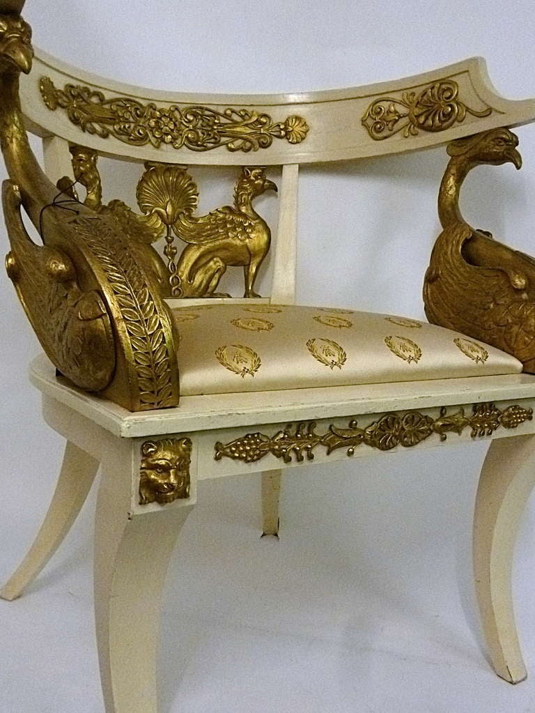 Pair of Painted and Giltwood Imperial Roman Style Tub Chairs, Naples ...