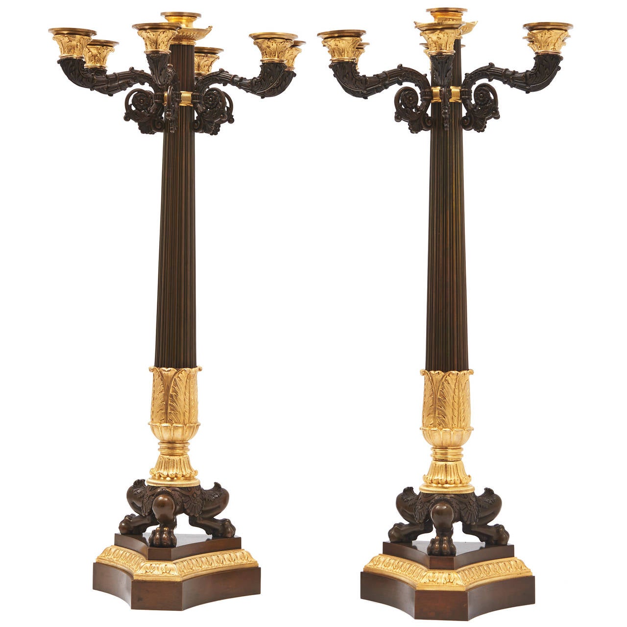 Pair of French Louis Philippe Bronze and Ormolu Triform Base ...